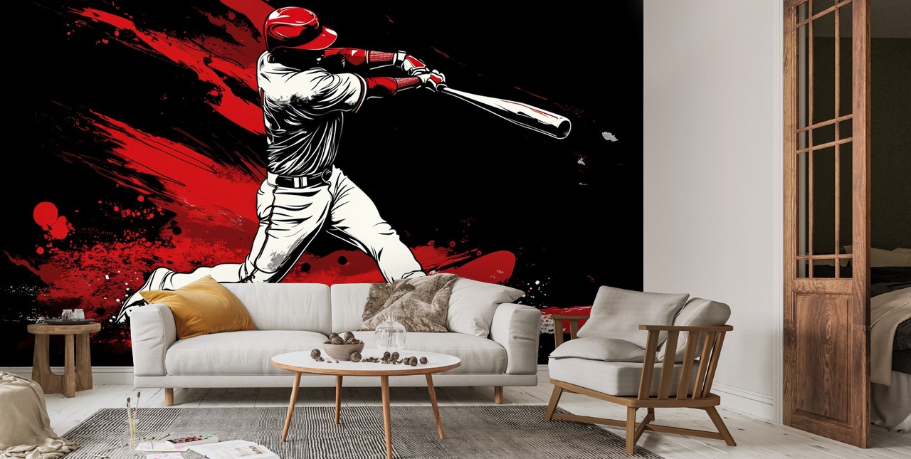 Red Splash Baseball Wallpaper Mural | Wallsauce US