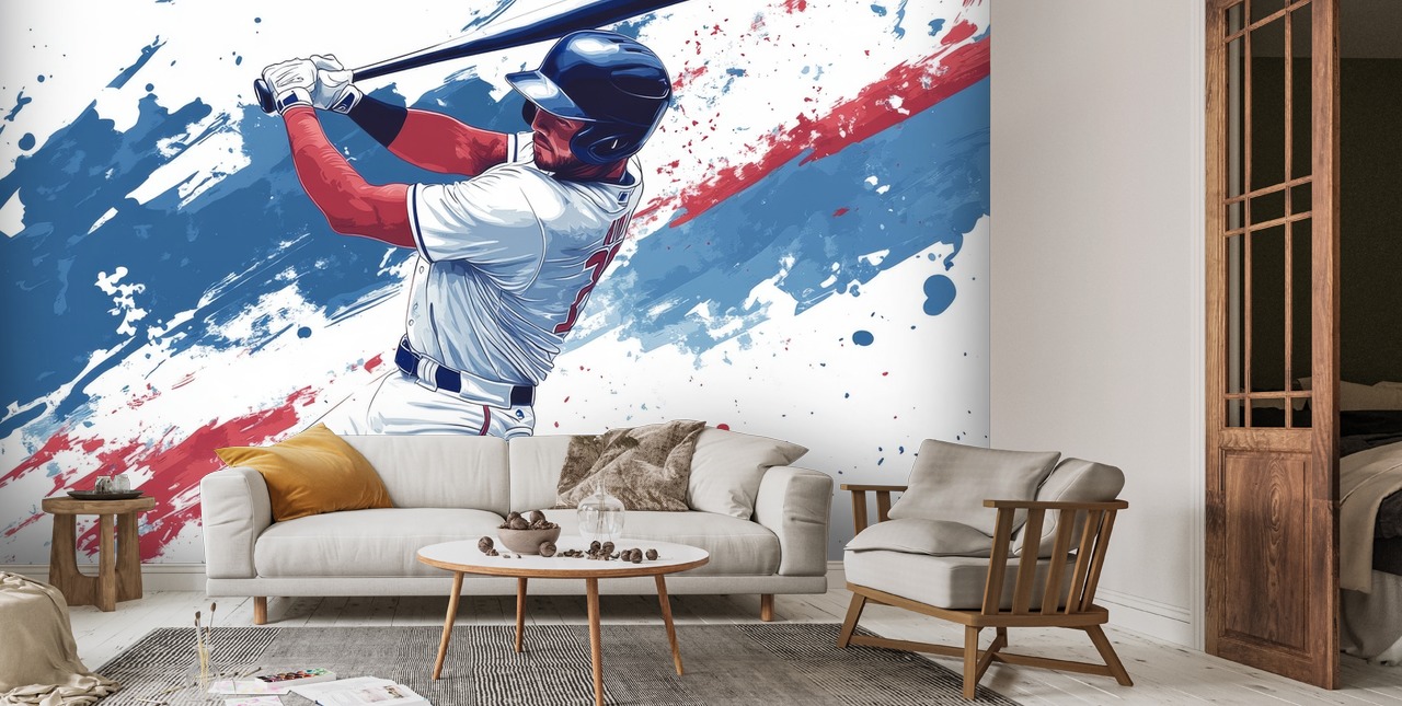 Rood, wit en blauw honkbalbehang | Wallsauce NL