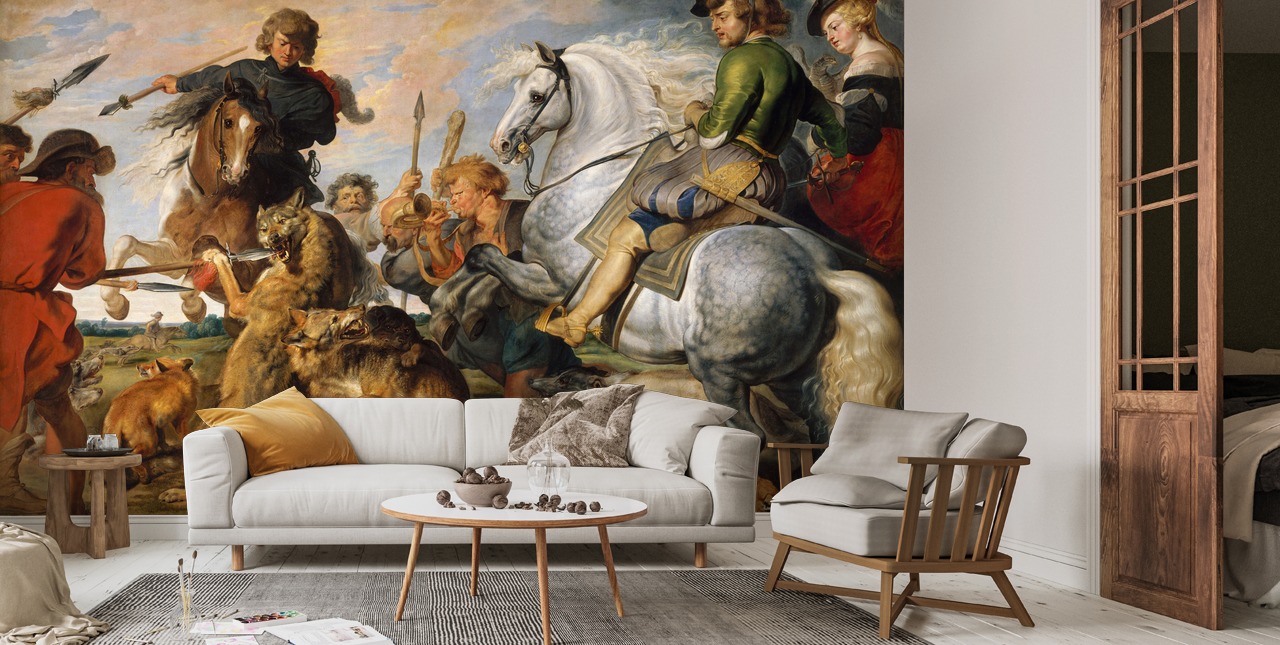Wolf and Fox Hunt Wallpaper Mural | Wallsauce US