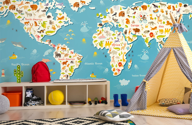 Kids Map Wallpaper & Childrens Map Wall Murals | Wallsauce UK