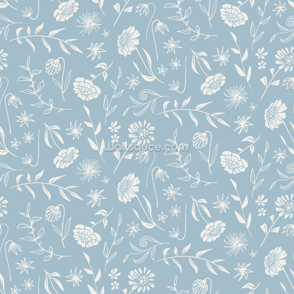 Allover Chrysanthemum Blue Wallpaper | Wallsauce UK