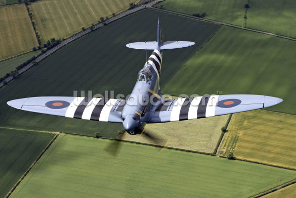 Spitfire with Invasion Stripes Wallpaper | Wallsauce UK