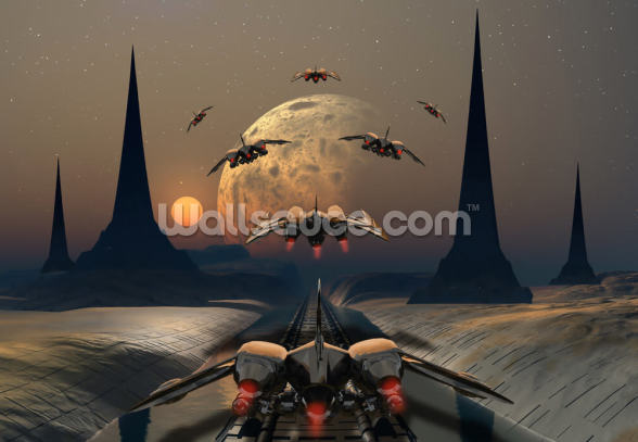 Alien Planet and Space Ships Wallpaper | Wallsauce UK