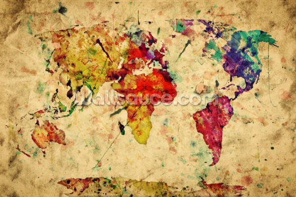 Colourful Vintage Map Wall Mural | Wallsauce CA