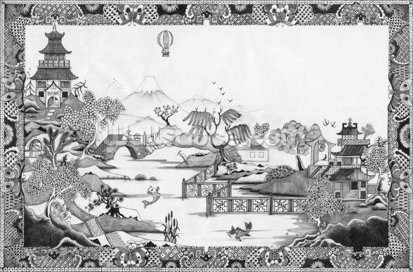 Blue Willow Wall Mural | Wallsauce US