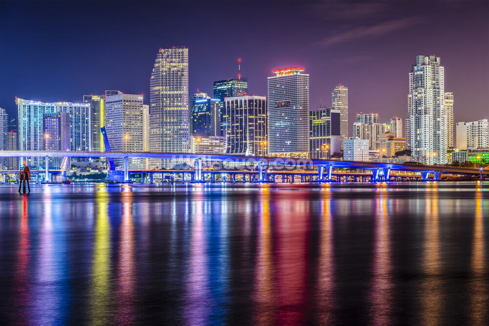 Colourful Miami at Night Wallpaper Mural | Wallsauce US