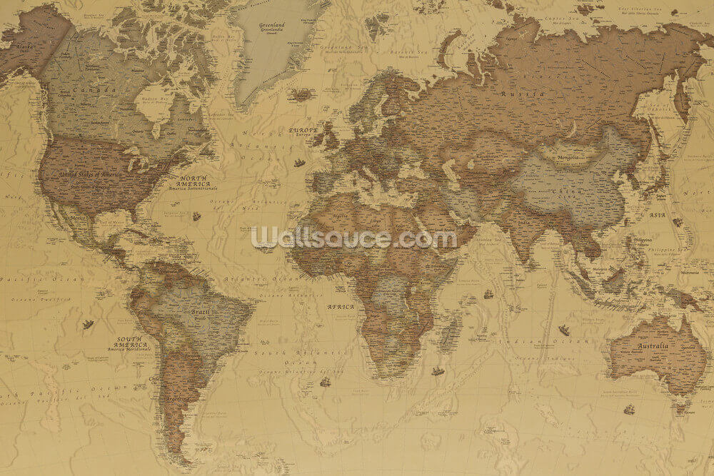 Rustic World Map Wallpaper Mural | Wallsauce EU