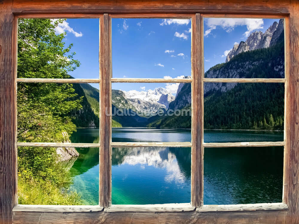 Lake and Mountain View Window Wallpaper | Wallsauce US
