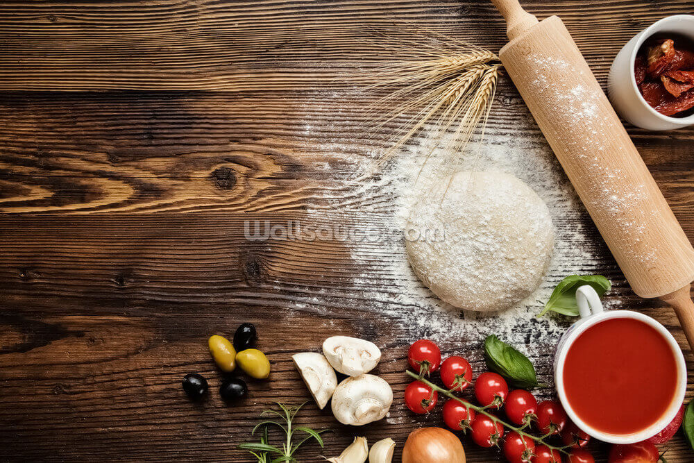 Pizza Dough with Ingredients Wallpaper | Wallsauce UK
