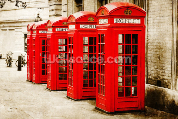 Red Telephone Boxes Wallpaper Mural | Wallsauce UK