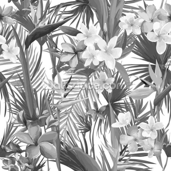 Tropical Palm Leaves and Flowers Wallpaper Mural | Wallsauce CA