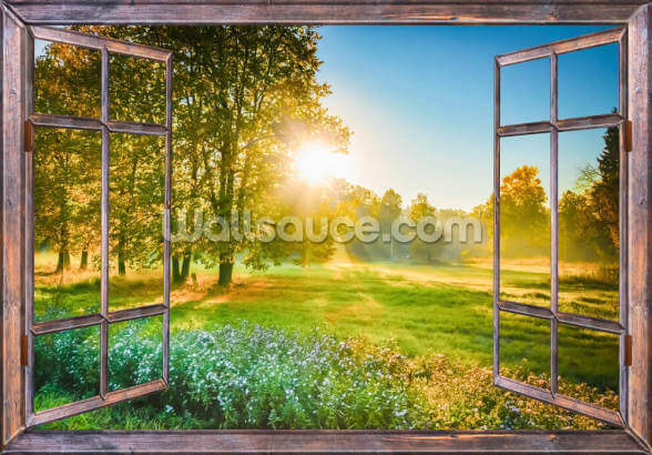 Sunrise Window View Wall Mural | Wallsauce US