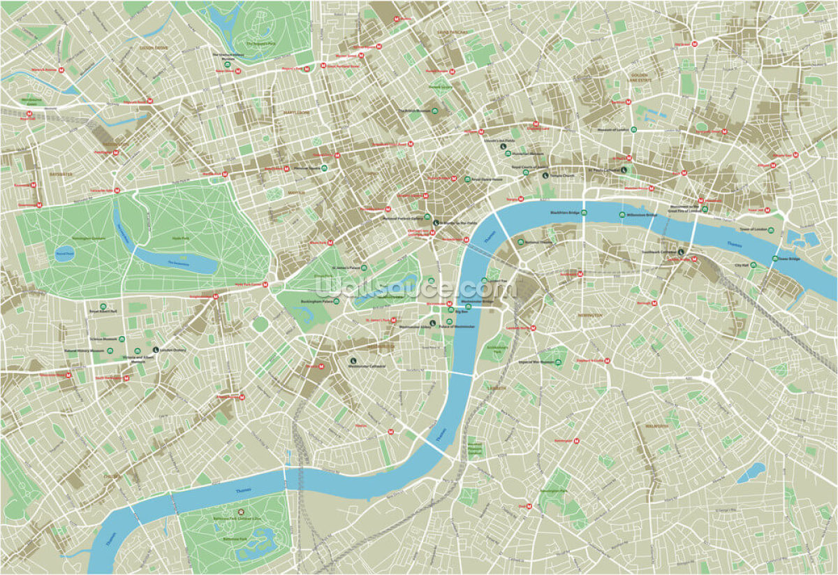 City map of London Mural Wallpaper | Wallsauce UK