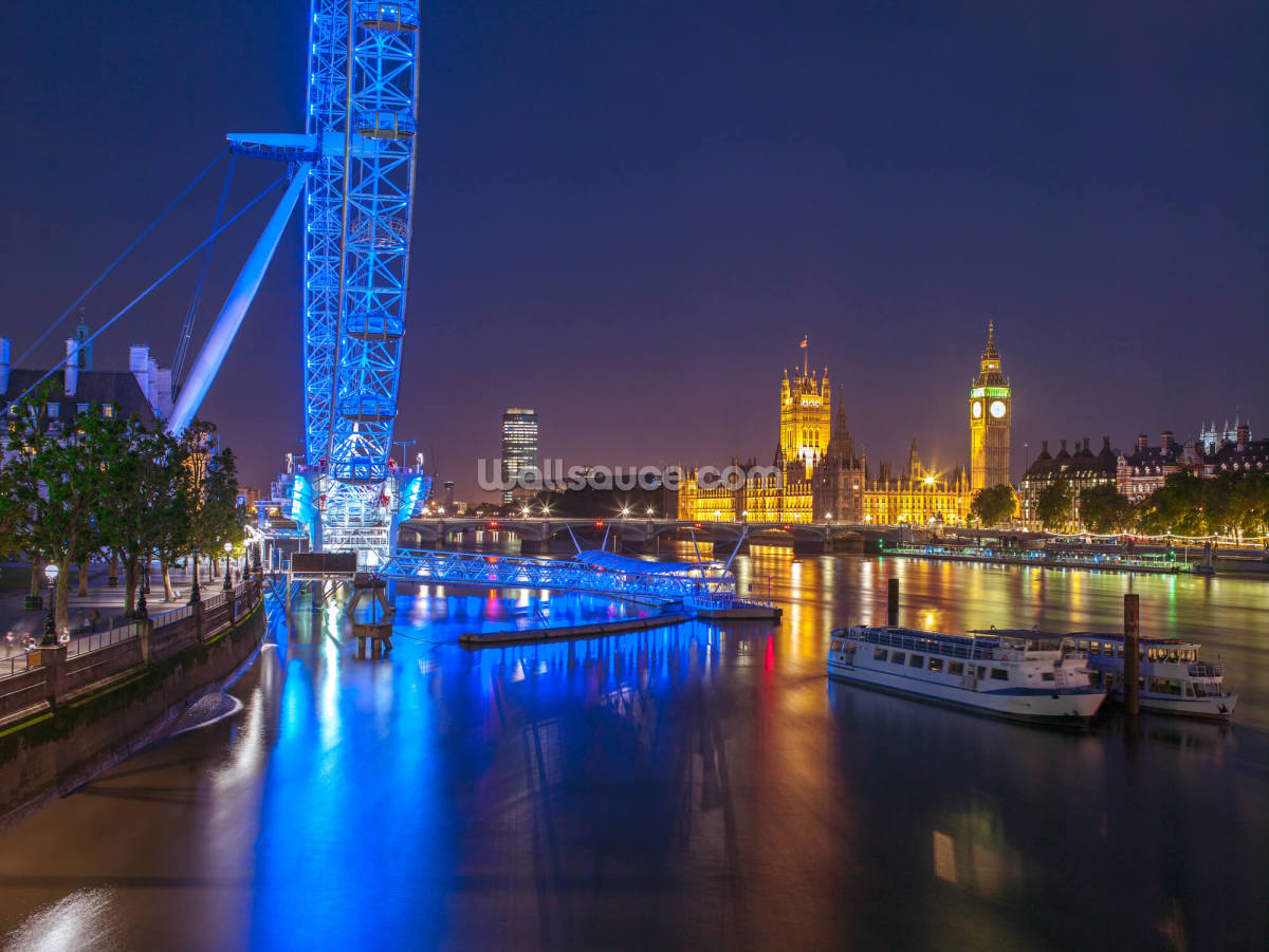Night Lights at the London Eye Wall Mural | Wallsauce UK