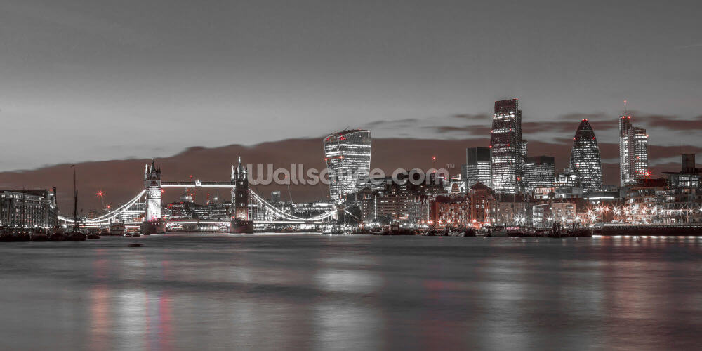 London Skyline Red Colour Splash Wall Mural | Wallsauce UK