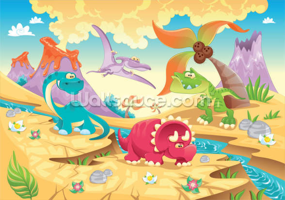 Dinosaurs Cartoon Wall Mural | Wallsauce US