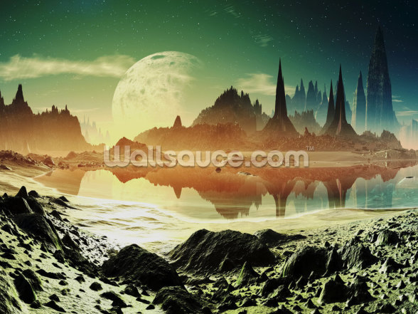 Alien City Ruins Beside the Lake Wallpaper | Wallsauce EU