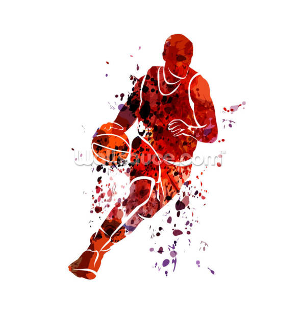 Basketball Watercolour Mural | Wallsauce US
