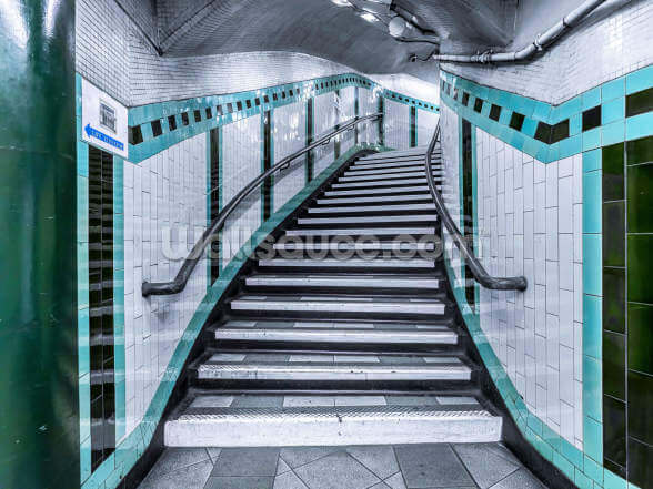 Turquoise Curve Stairs Underground Mural | Wallsauce UK