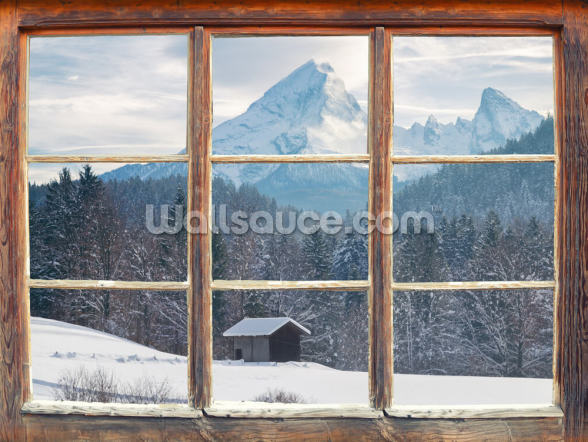 Snowy Mountain Window View Wallpaper | Wallsauce US