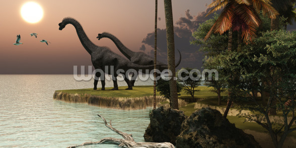 Brachiosaurus Sunset Wallpaper Mural | Wallsauce NZ