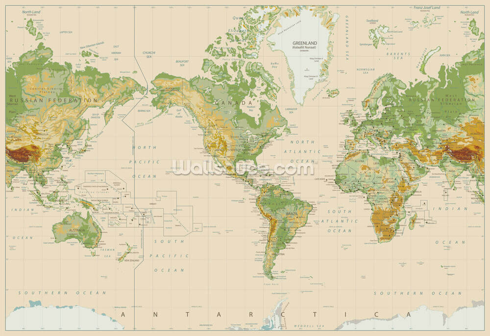 Green and Beige Map Wallpaper | Wallsauce UK