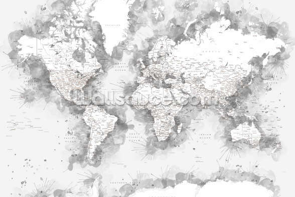 Grey Watercolour World Map Wallpaper | Wallsauce UK
