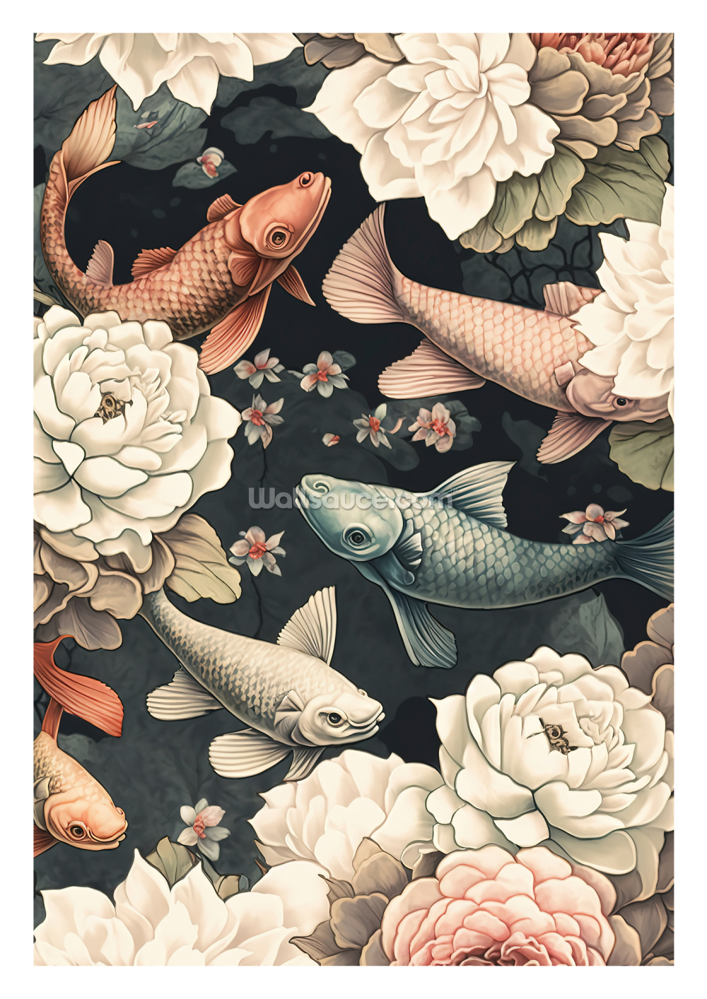 Japanese Koi Dark Prints & Poster | Wallsauce UK