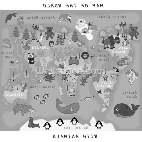 Map of the World with Animals Wallpaper | Wallsauce US