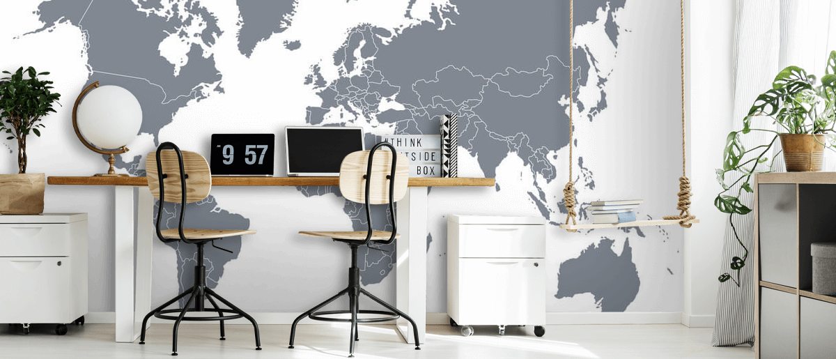 Grey World Map Wall Mural | Wallsauce US