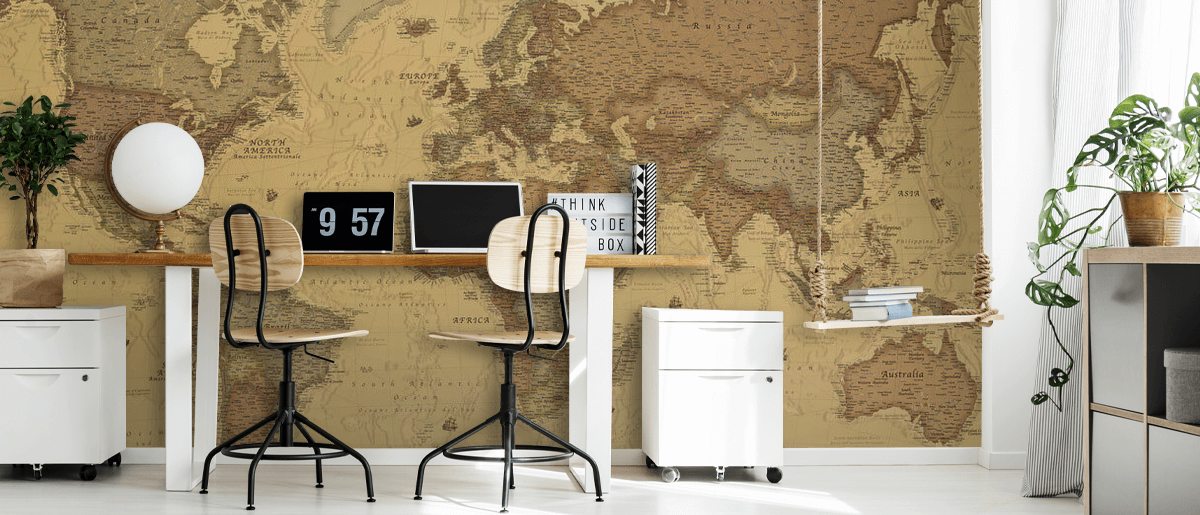 Rustic World Map Wallpaper Mural | Wallsauce UK