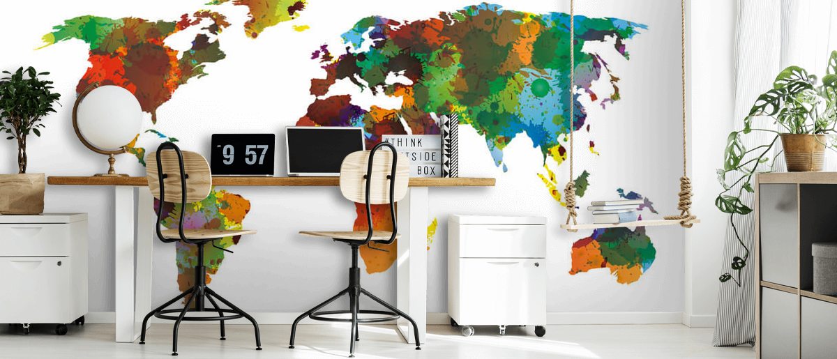 World Map Water Colours Wall Mural | Wallsauce US