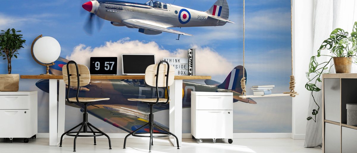 Supermarine Spitfire Pair in Clouds Wall Mural | Wallsauce UK