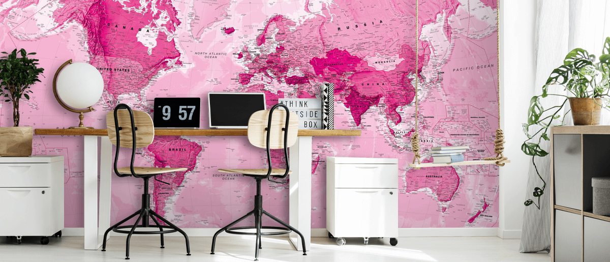 World Map Pink Wallpaper | Wallsauce US