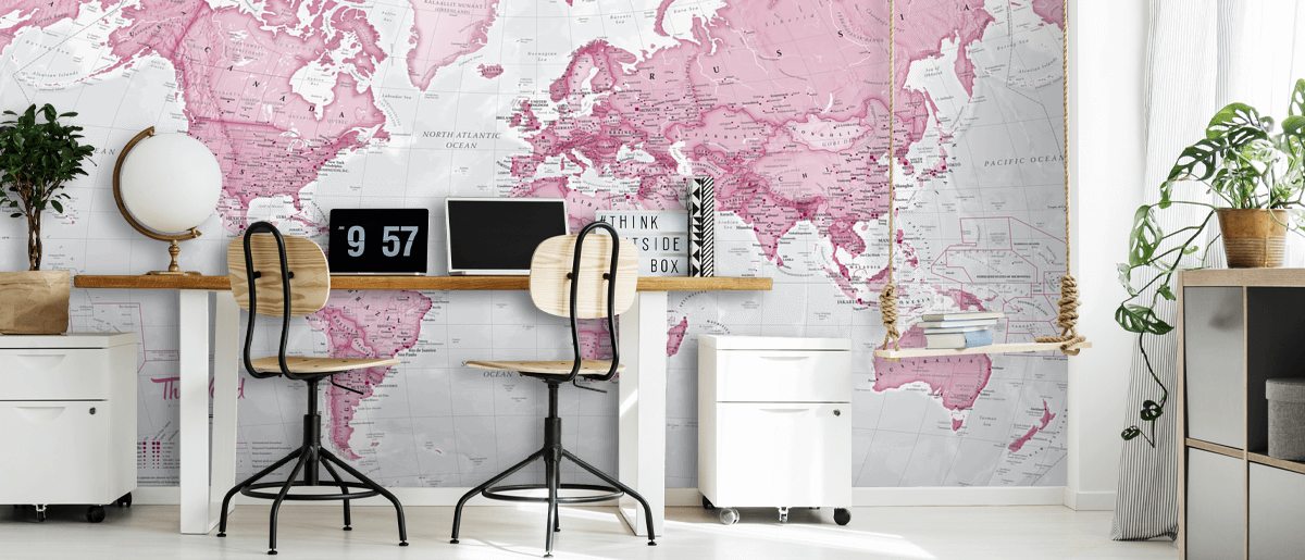 World Political Pink Wall Mural | Wallsauce UK