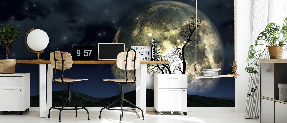 Tree and Moon Background Wall Mural | Wallsauce AU
