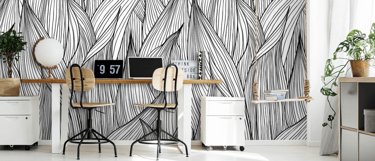 Black Ink Leaves Wallpaper | Wallsauce US