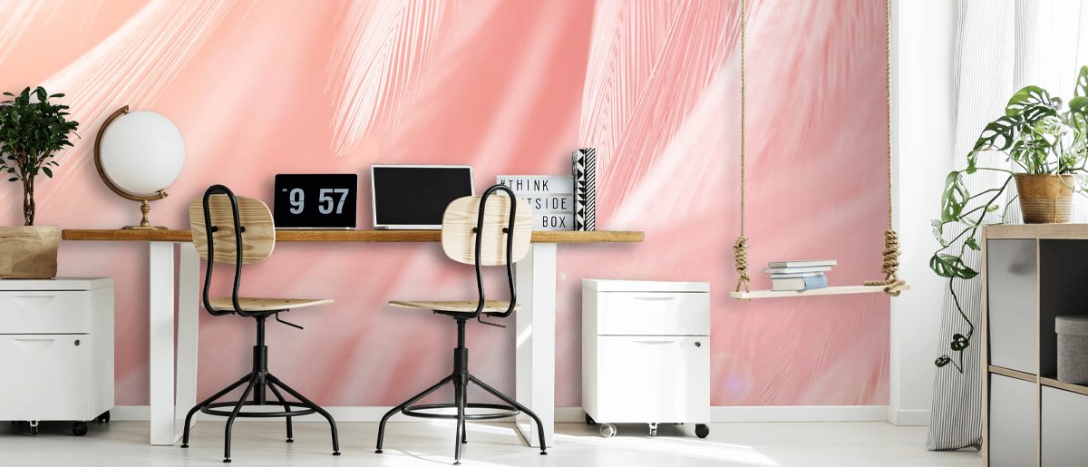 Pastel Pink Feather Print Mural | Wallsauce UK