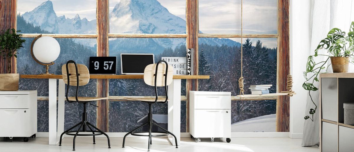 Snowy Mountain Window View Wallpaper | Wallsauce UK
