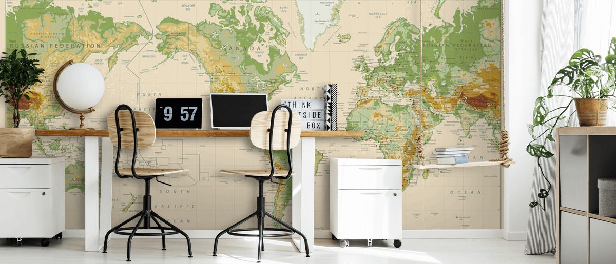 Green and Beige Map Wallpaper | Wallsauce NZ