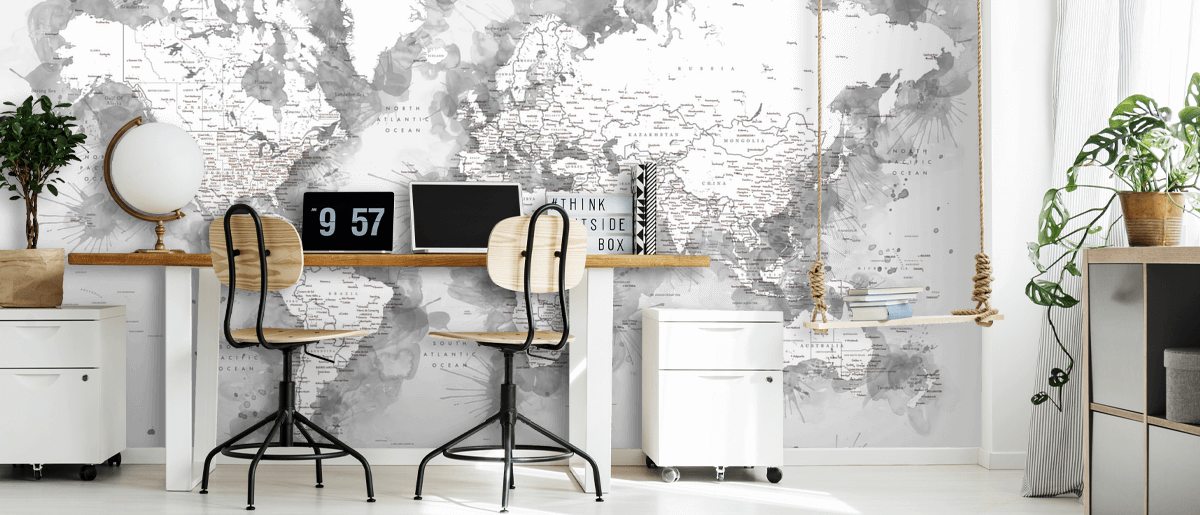 Grey Watercolour World Map Wallpaper | Wallsauce CA