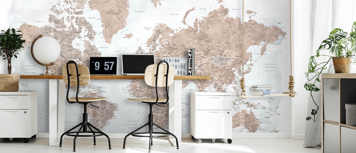 Neutral World Map Wallpaper | Wallsauce US