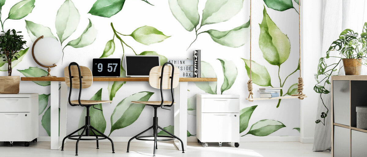 Watercolour Leaves Wall Mural | Wallsauce AU