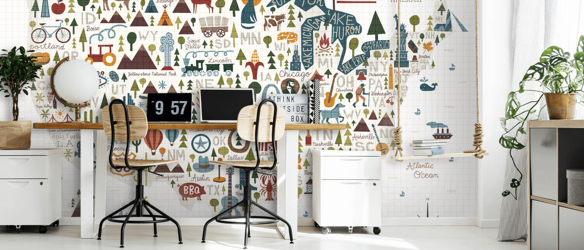 Illustrated USA Map Wallpaper | Wallsauce US
