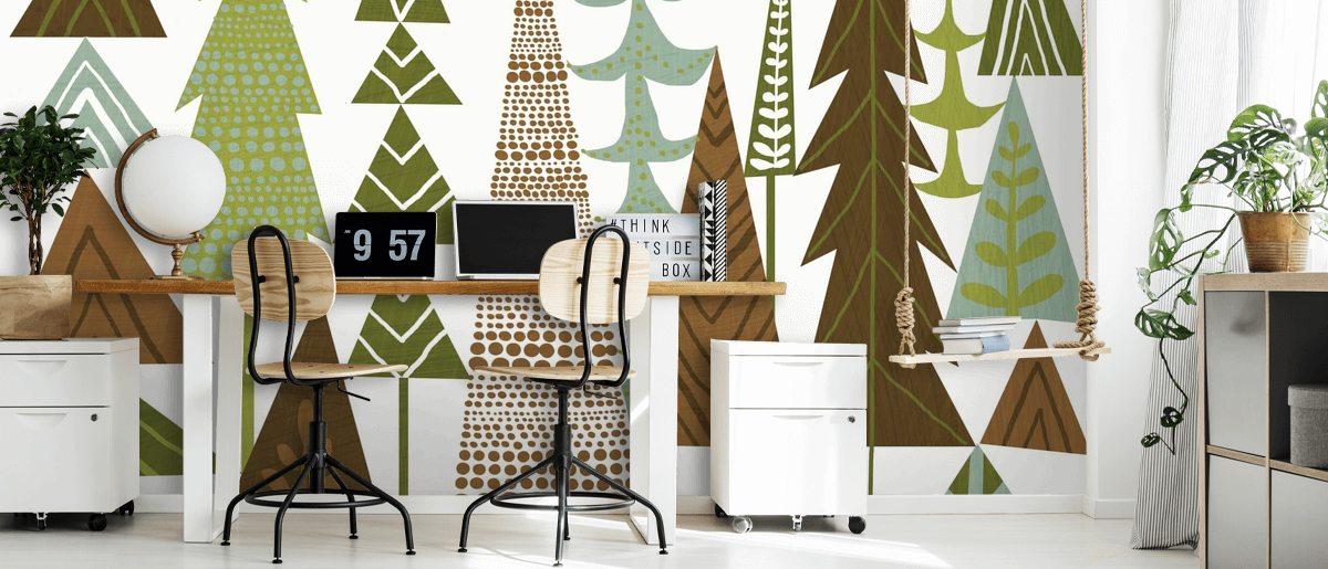 Forest Folklore Green Trees Wall Mural | Wallsauce US