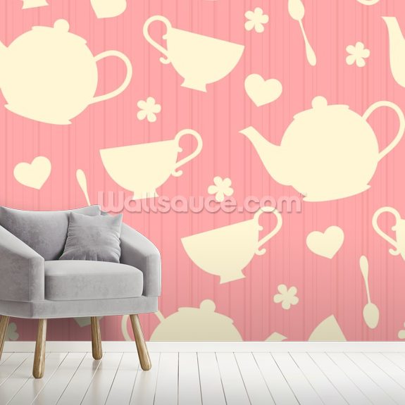 Tea Time - Pink Wallpaper | Wallsauce NZ