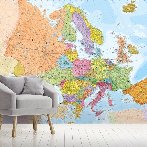 Political Europe Map Wallpaper Mural | Wallsauce US