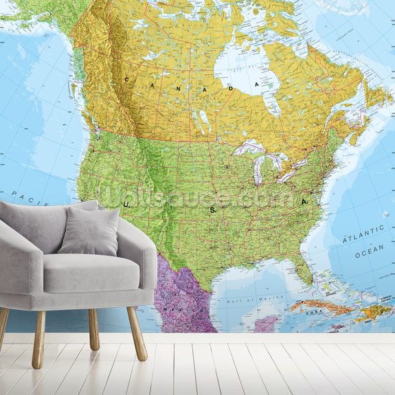 Décoration murale carte politique de l'Amérique du Nord | Wallsauce FR