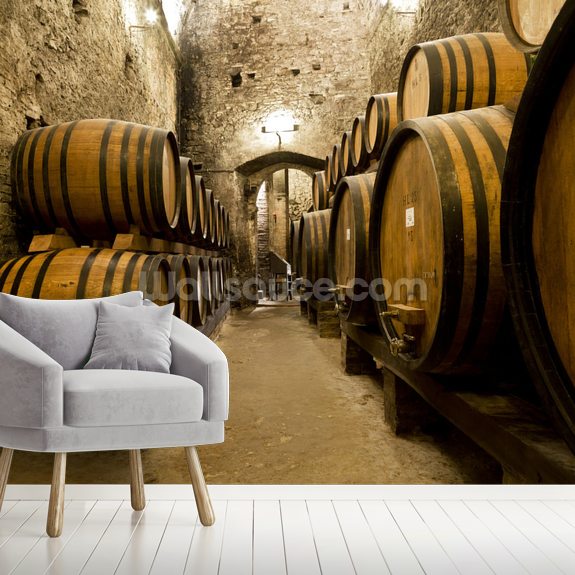Papel pintado Barriles de vino en la antigua bodega | Wallsauce ES