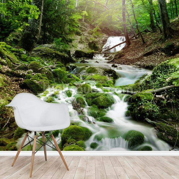 Carta da parati Foggy Forest Waterfall | Wallsauce IT